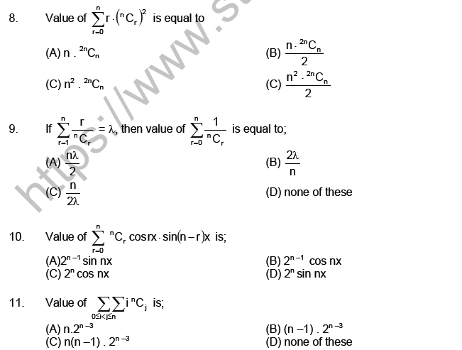 JEE Mathematics Binomial Theorem MCQs Set C with Answers